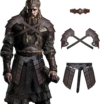 Amazon.com: HiiFeuer Medieval Faux Leather Double Pauldron with Double ...