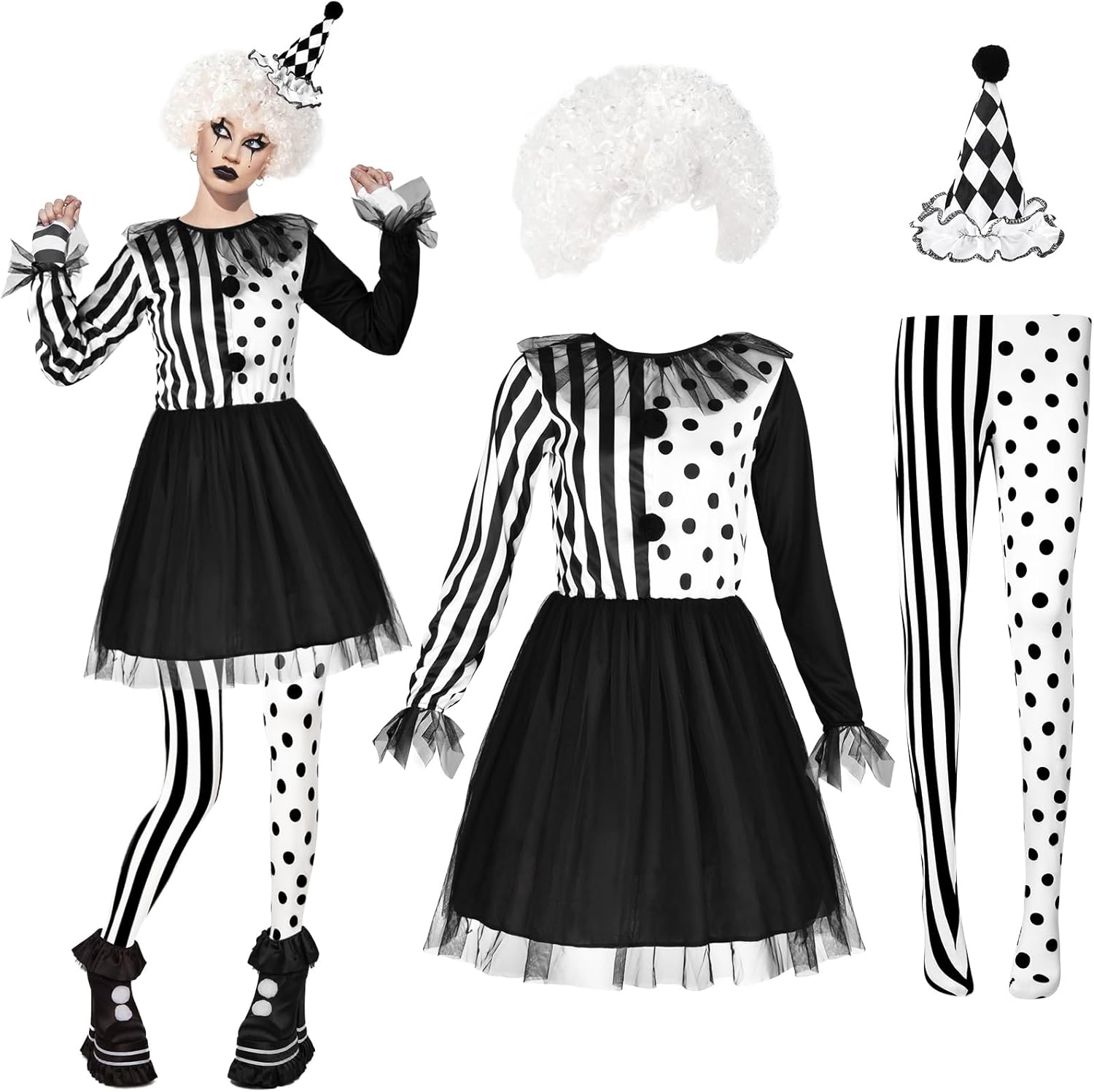Amazon.com: CEELGON Black and White Killer Clown Costume for Women ...