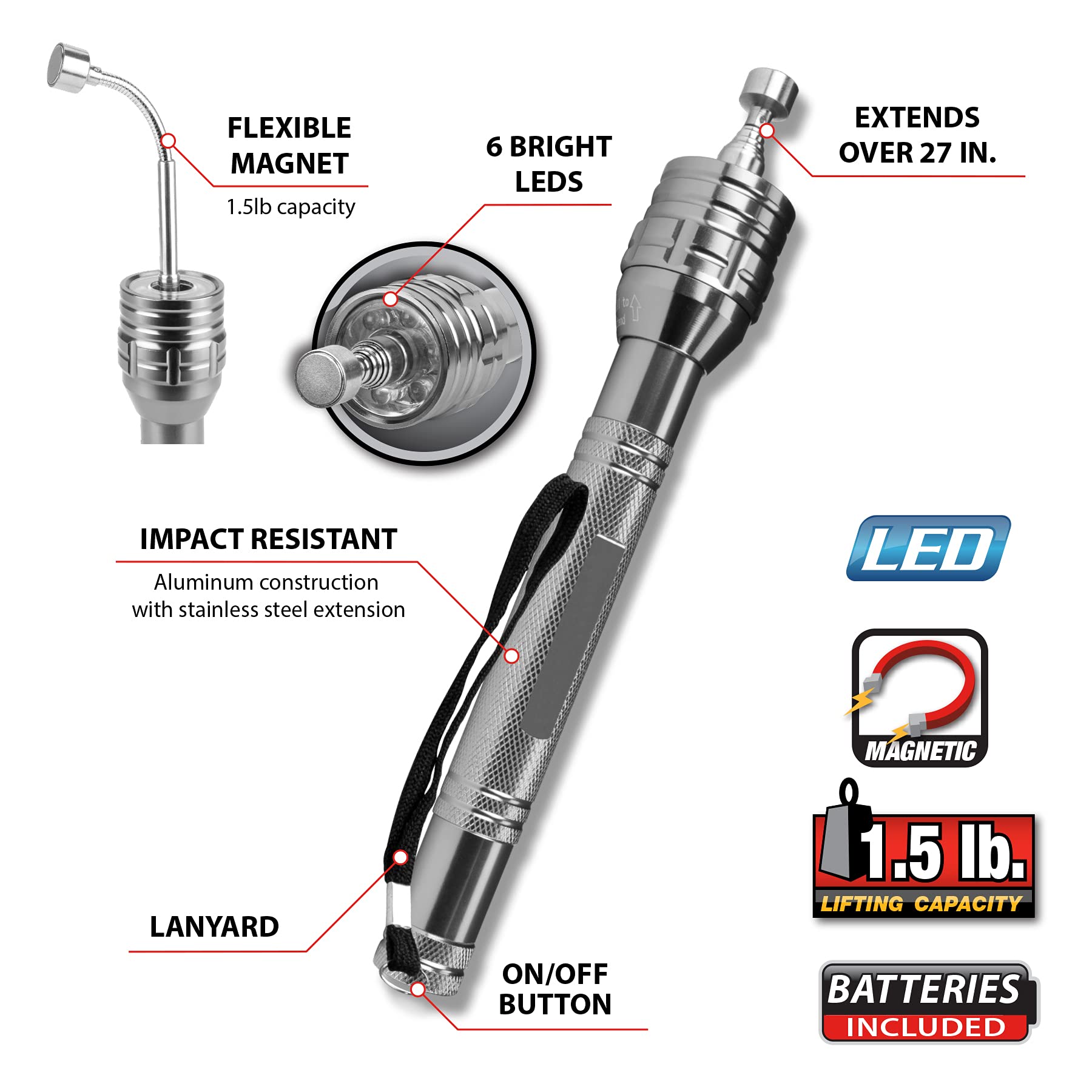 Snapklik.com : Performance Tool W1930 Telescoping Magnetic Flashlight