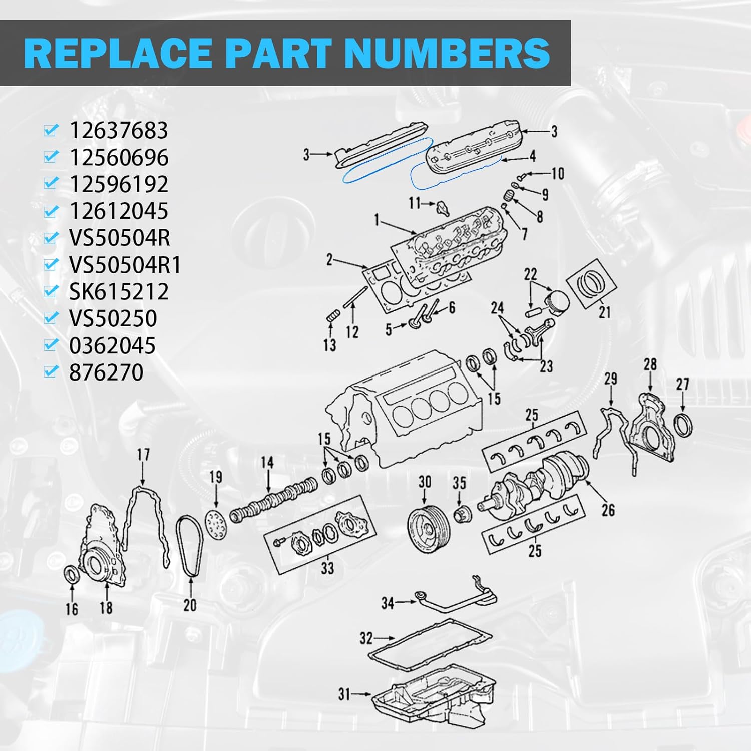 VS50504R1 For GM 4.8L 5.3L 6.0L Engines (1997-2016 Trucks/SUVs) Valve ...