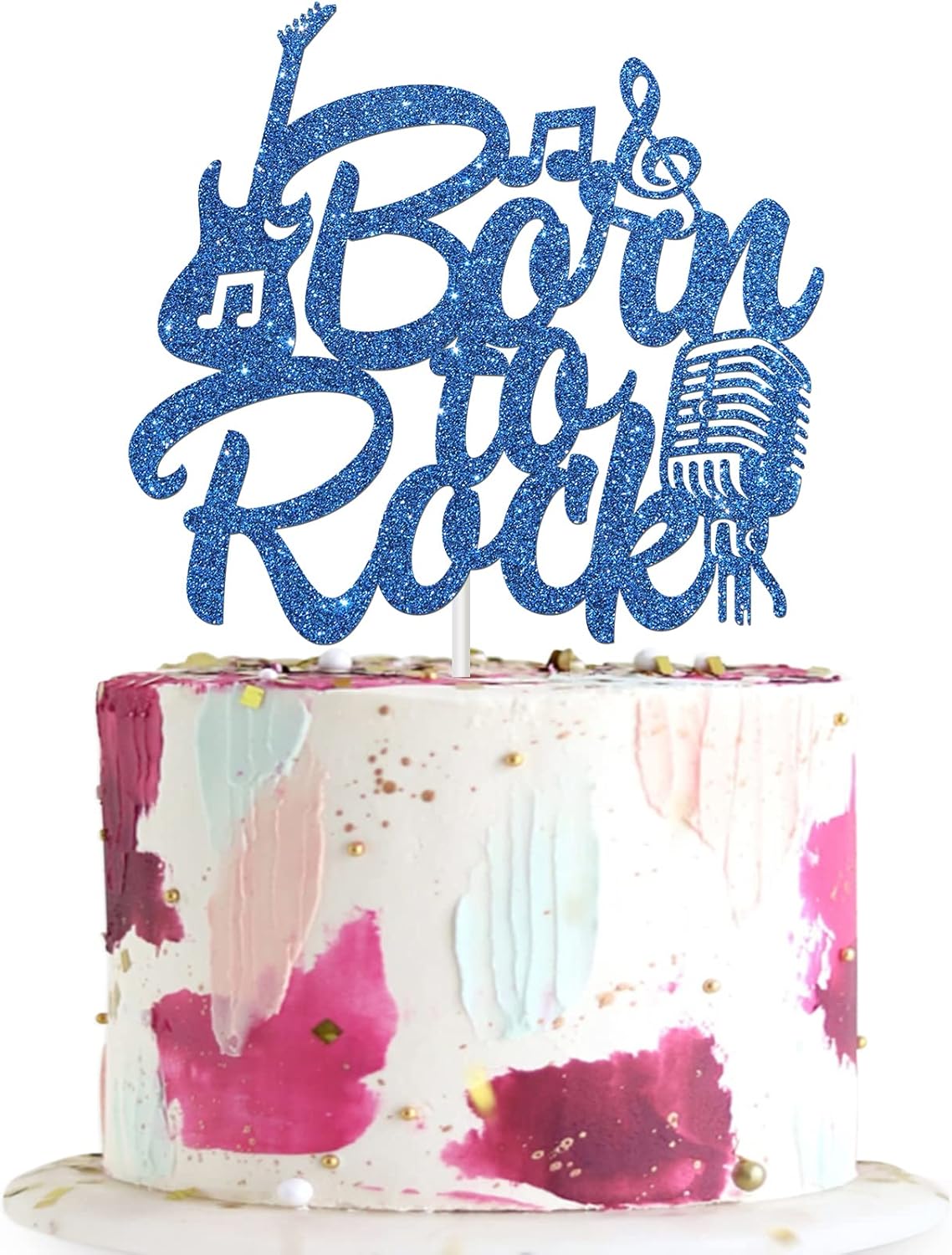 Amazon.com: Dalaber Blue Glitter Born To Rock Cake Topper, Musical ...