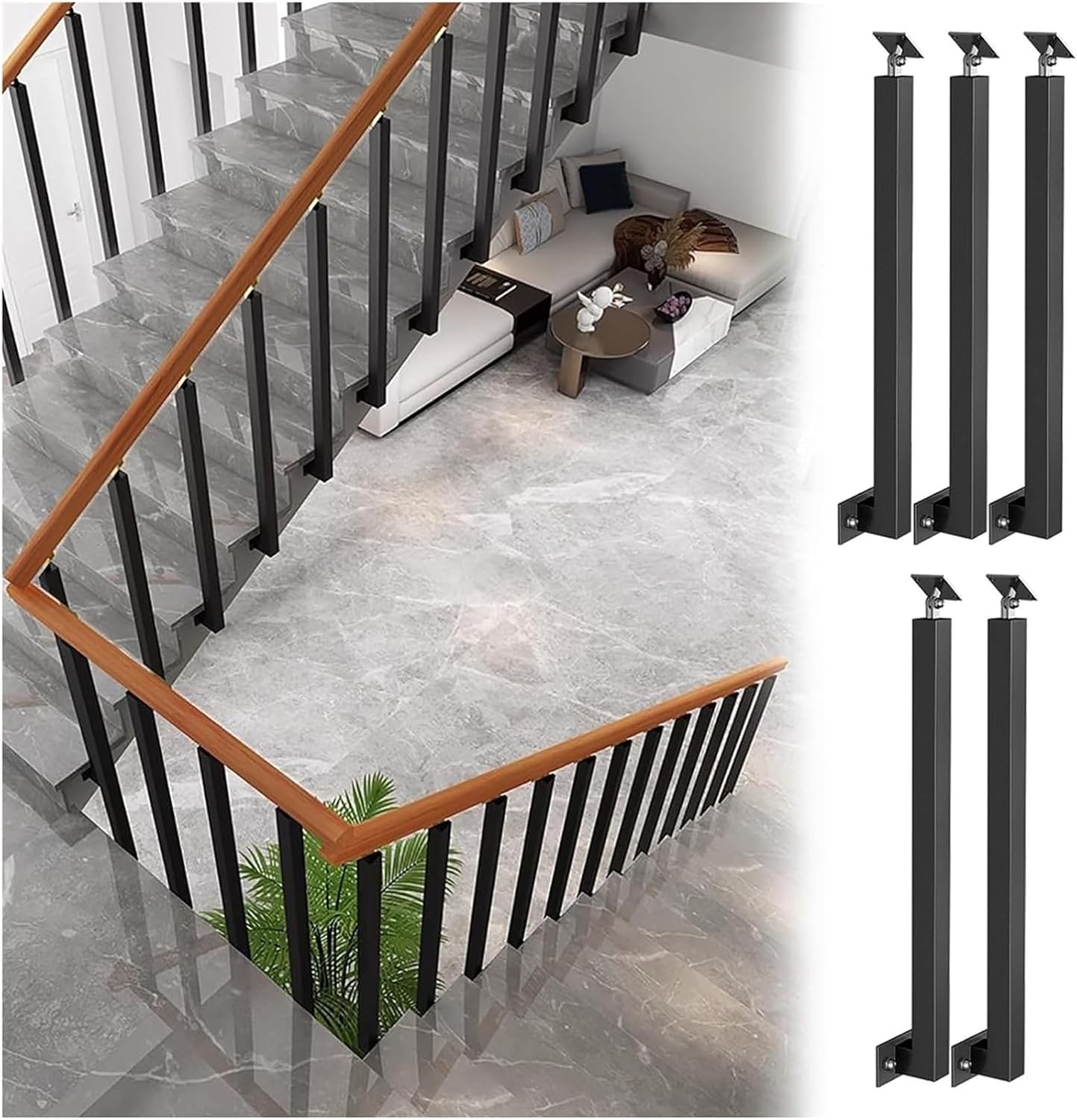 Side Mounted Railing Pillar - Stair Balusters Post, Black Metal ...