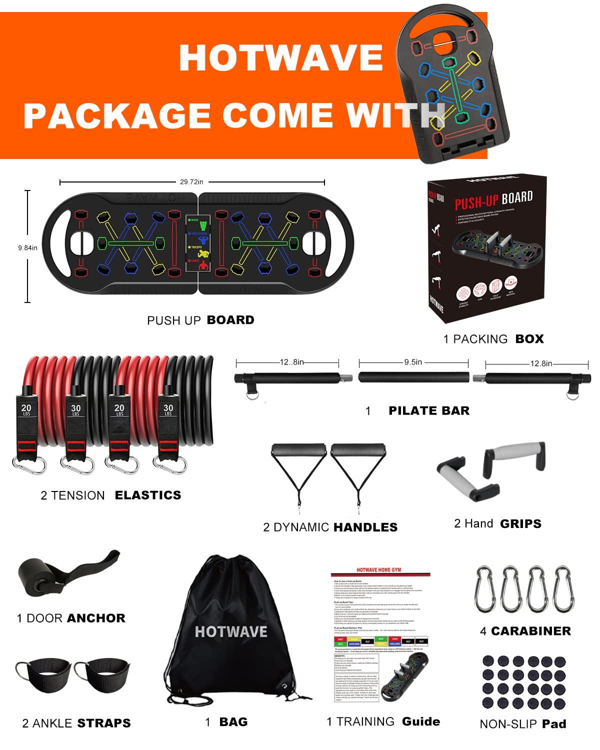 HOTWAVE 20 in 1 Push Up Board with 16 Gym Accessories.Pushups Bar with Resistance Bands,Portable ...