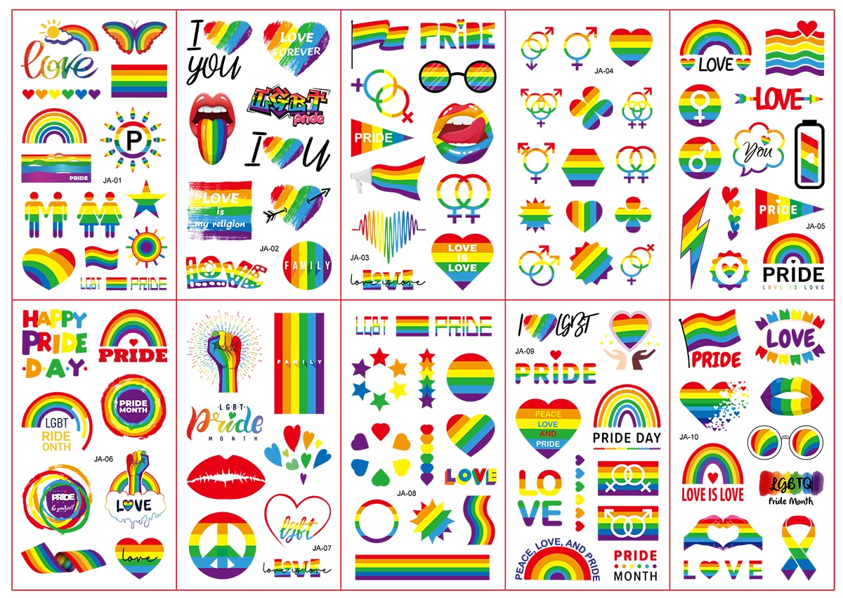 Amazon.com : 10 Sheets Pride Rainbow Tattoo Sticker Temporary Tattoo ...