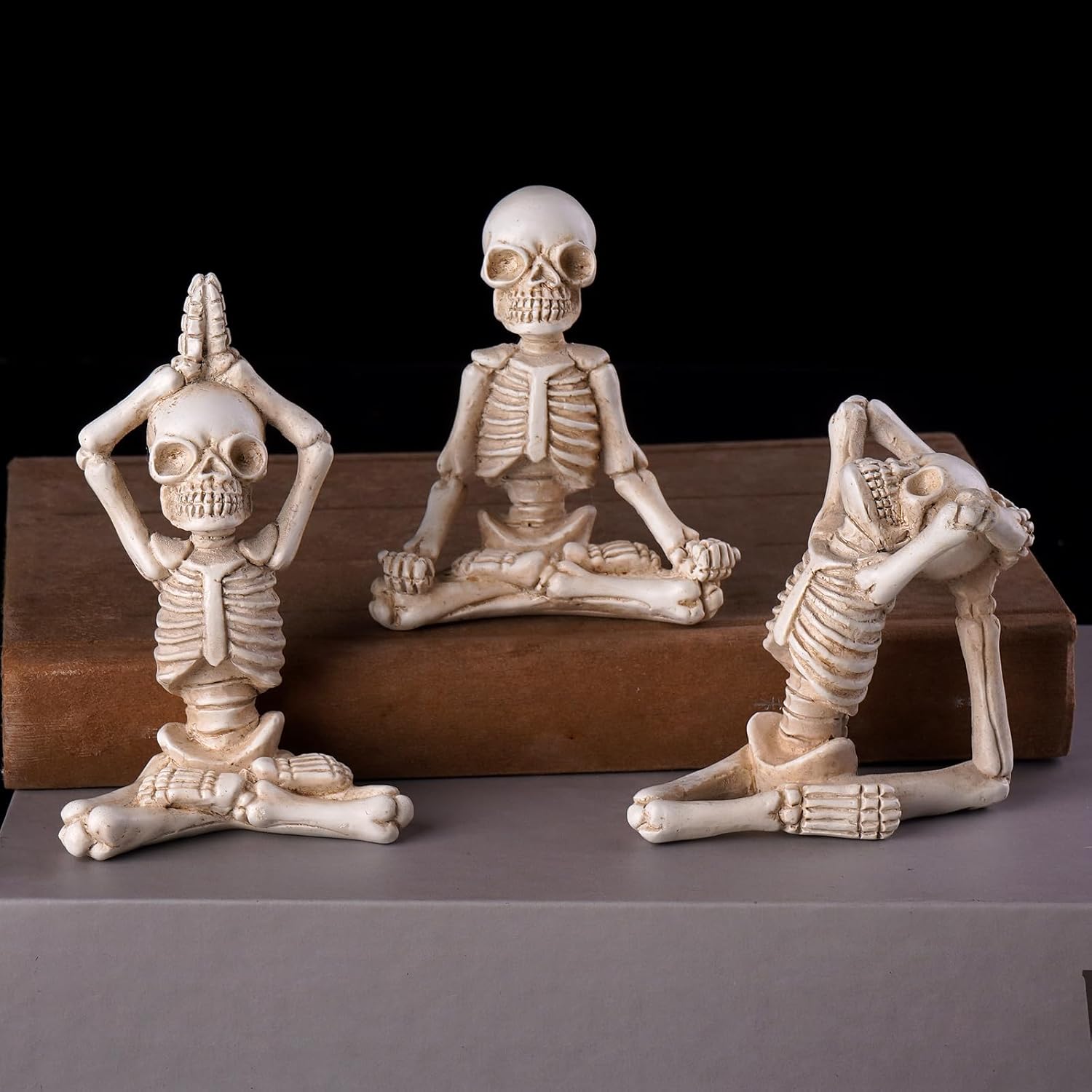Amazon.com: OwMell Set of 3 Skeletons Statue, Yoga Skull Figurine, Hear ...