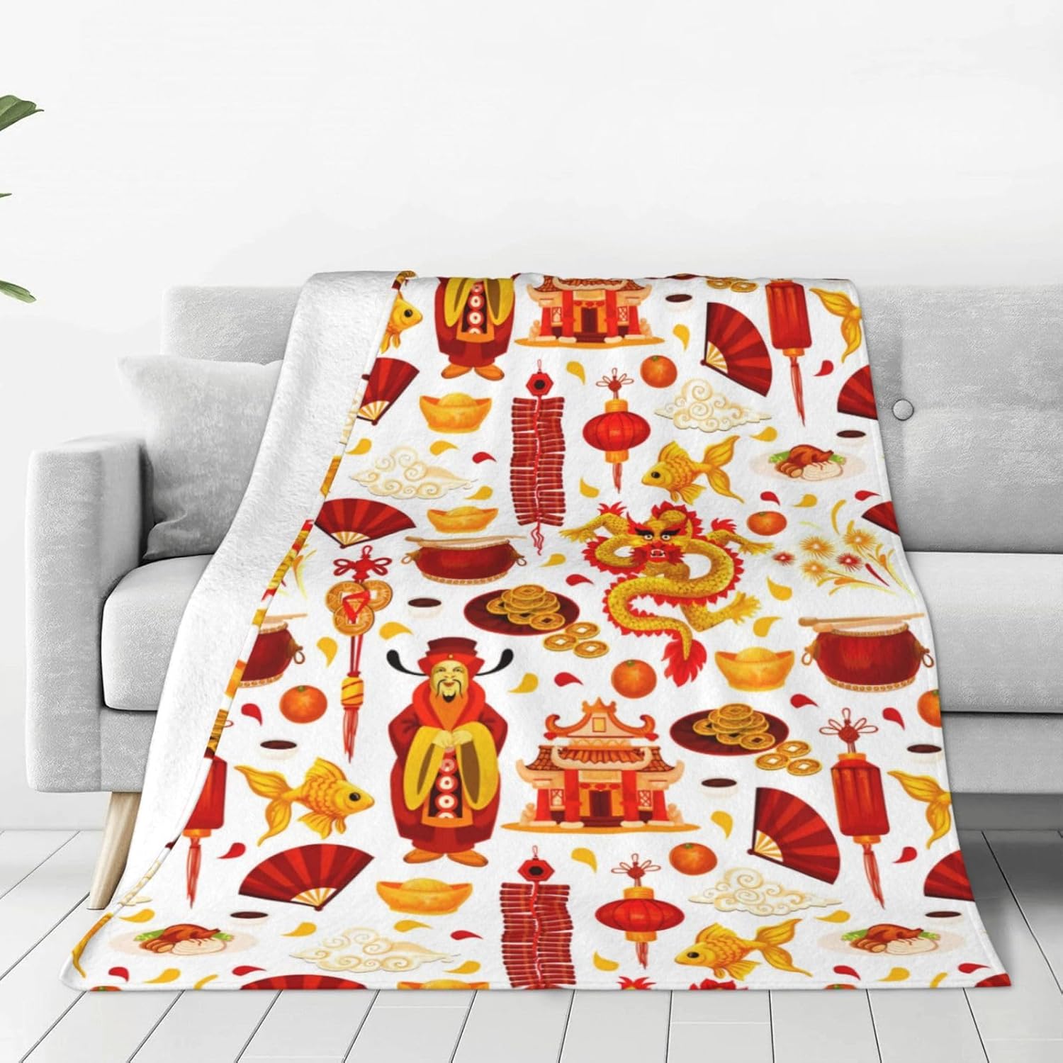 Amazon.com: Soft Fleece Throw Blankets,Chinese New Year Wealth ...