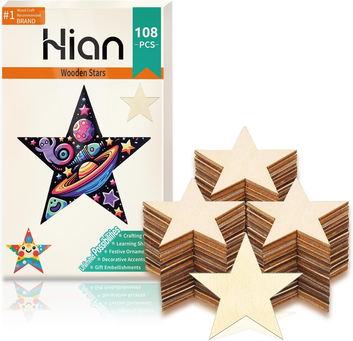 Amazon.com: Hion Wooden Stars, 108 Pcs 2 inch Unfinished Wood Pieces ...