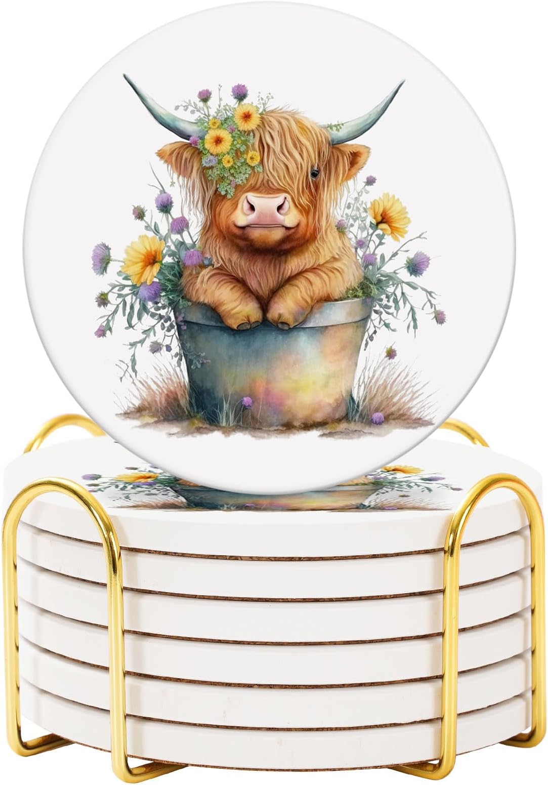 Amazon.com: Highland Cow Coasters - Wooden Scottish Fuzzy Drink Holders ...