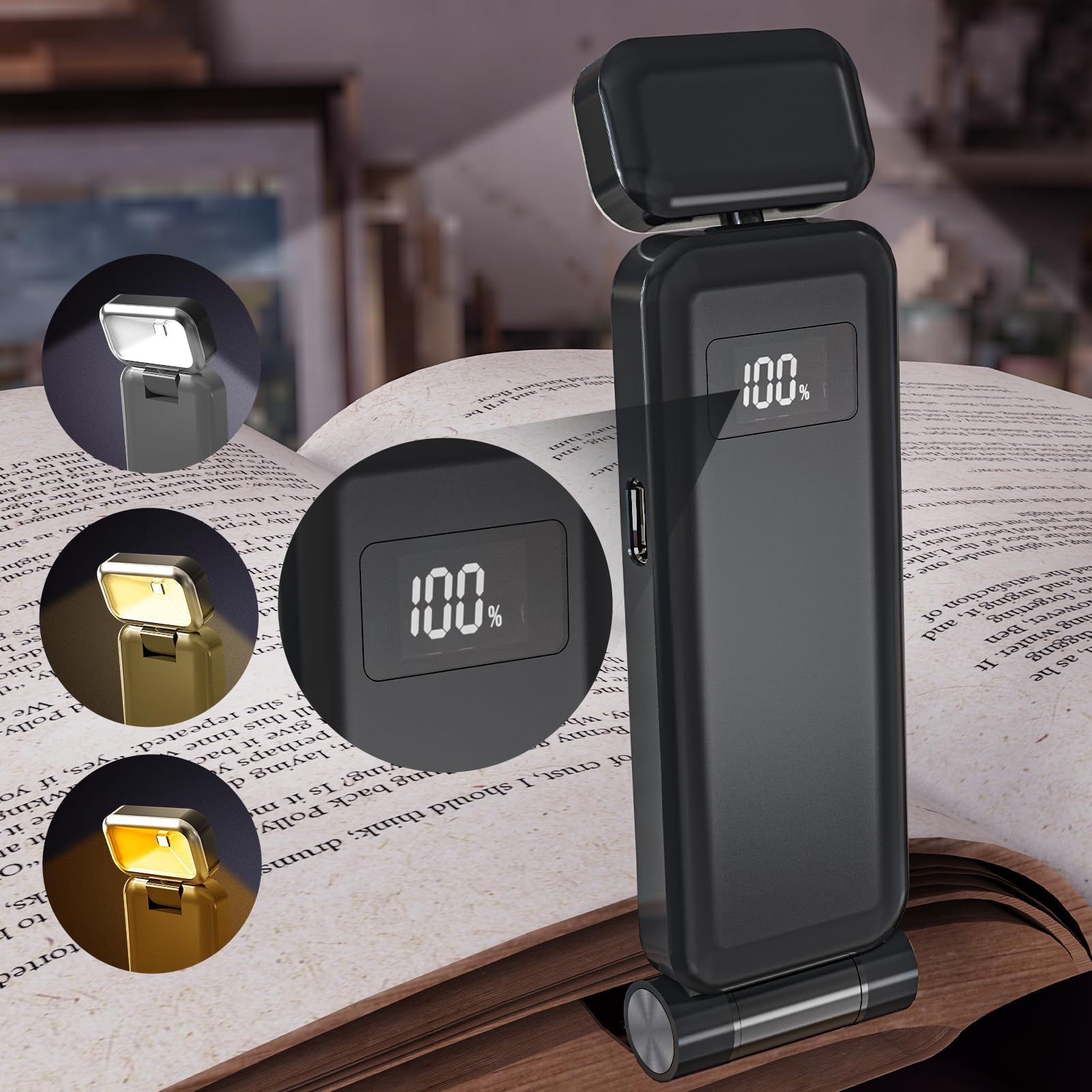 AWLKIM Rechargeable Book Reading Light with Power Display, Multi-modal ...