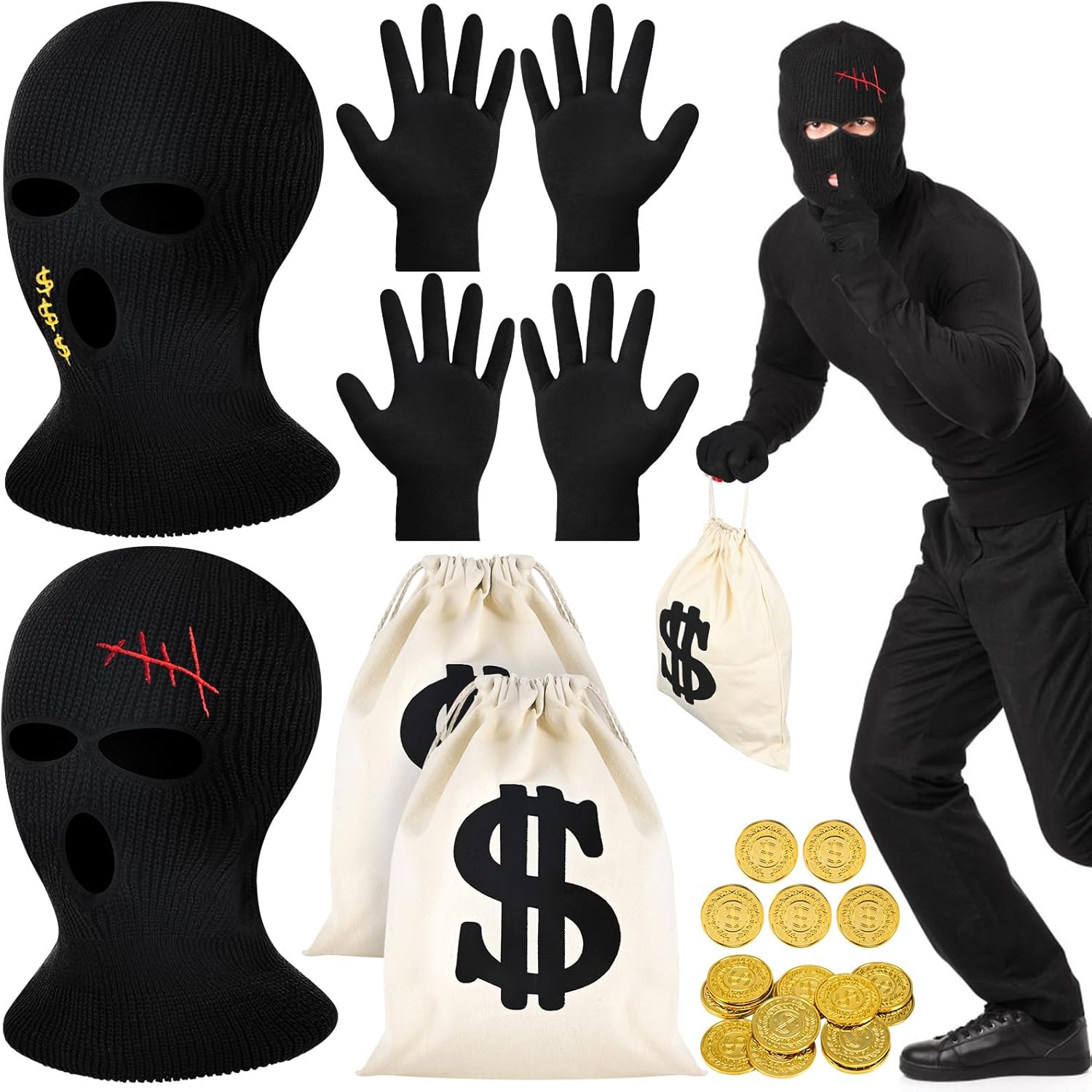 Amazon.com: Yoiemivy 26 Pieces Robber Costume Set, Include Robber Mask ...