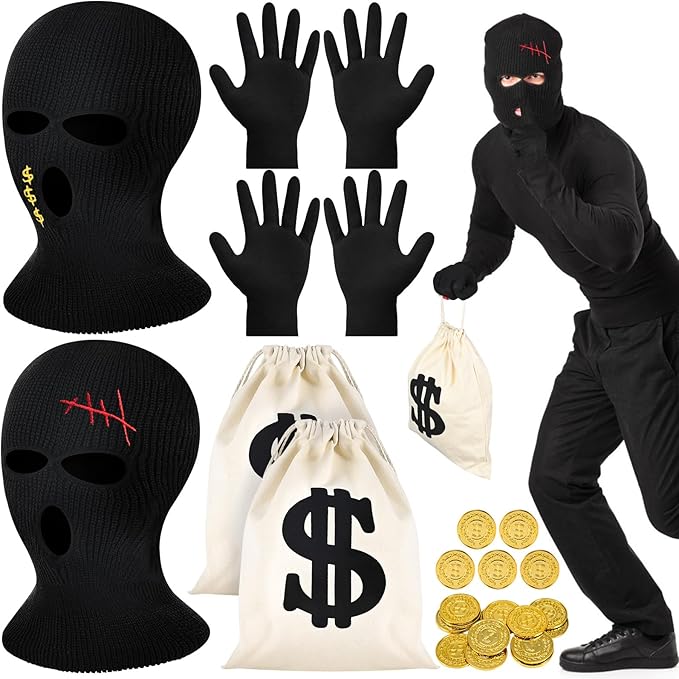 Amazon.com: Yoiemivy 26 Pieces Robber Costume Set, Include Robber Mask ...