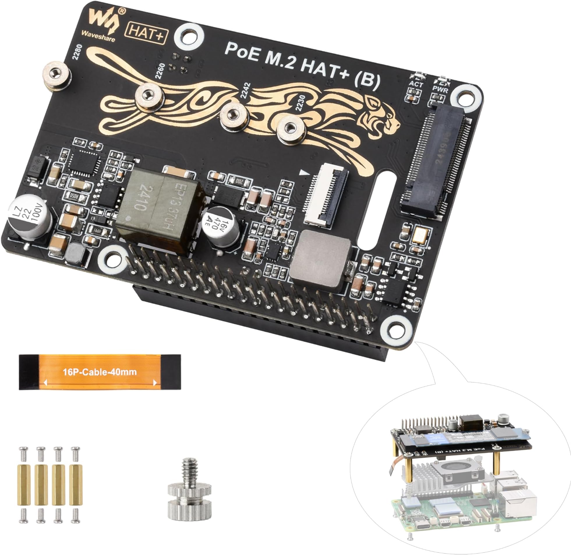 Amazon.com: Waveshare NVME PCIe to M.2 Adapter with PoE Function for ...