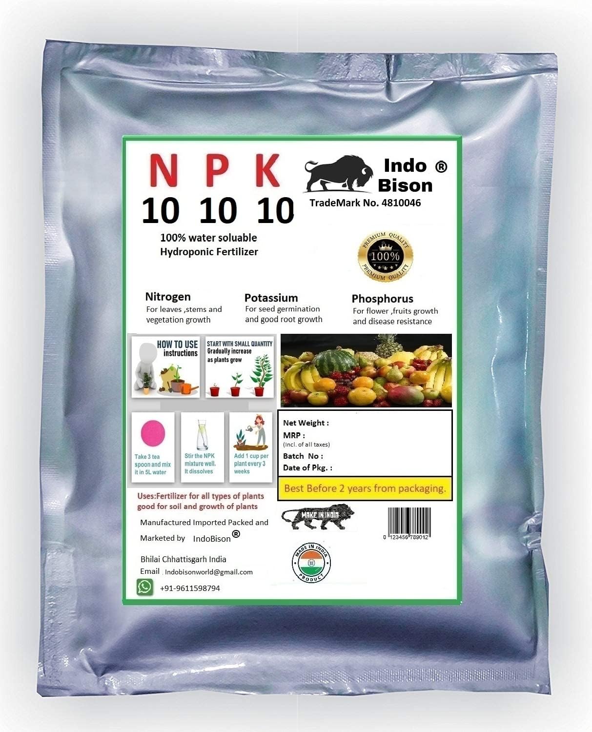 Indobison NPK 10 10 10 All Purpose Plant Pink Hydroponic Fertilizer ...