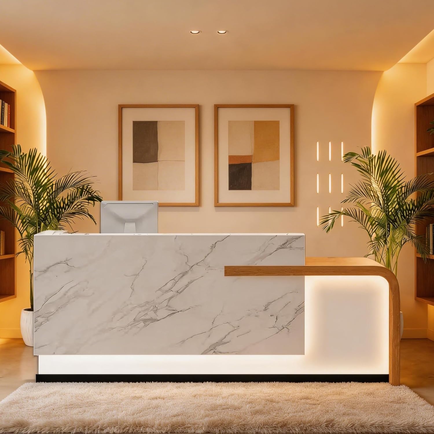 Amazon.com: Reception Desk with Counter Modern Front Receptionist Table ...