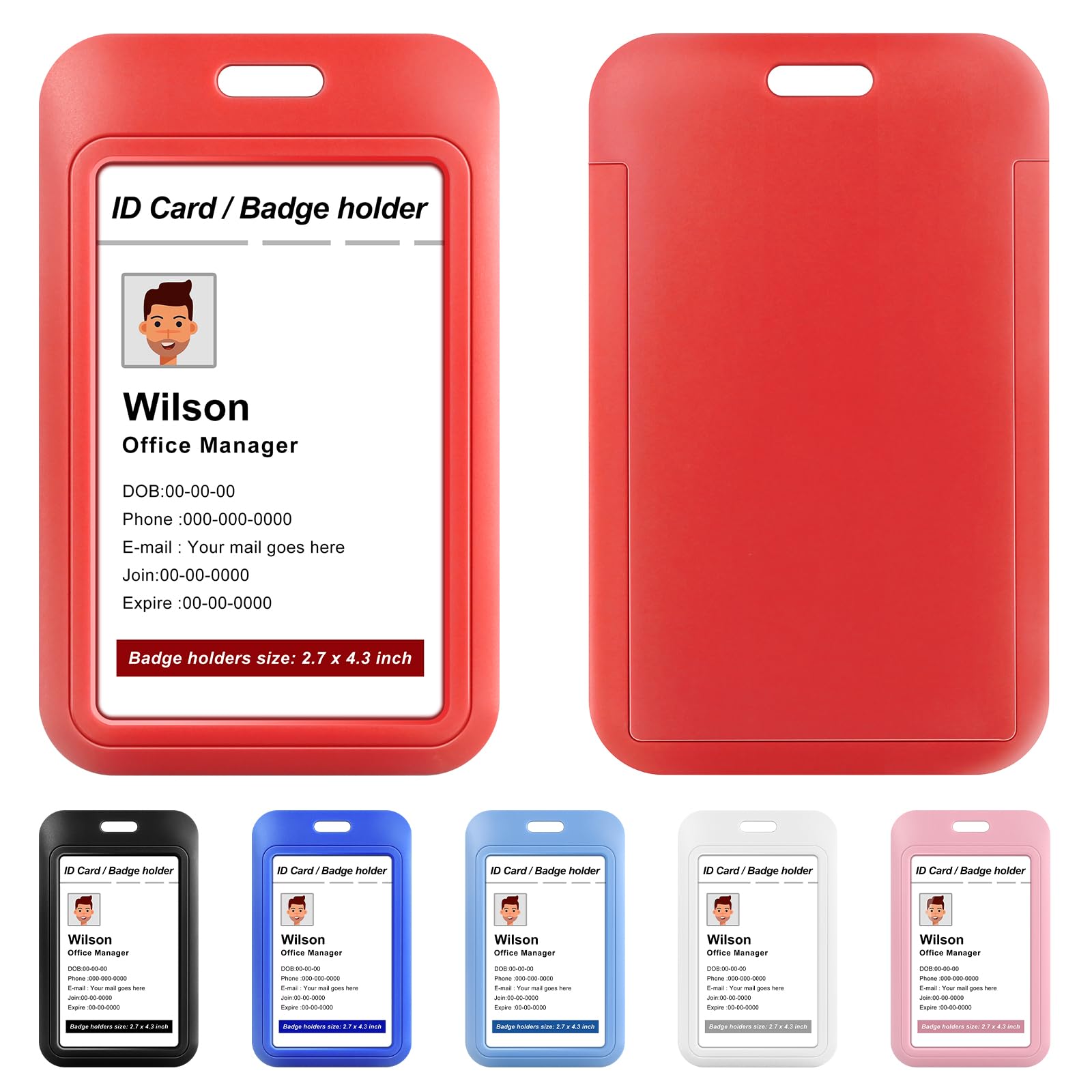 Snapklik.com : 3 Pack Sliding ID Badge Holders Black Plastic Vertical ...