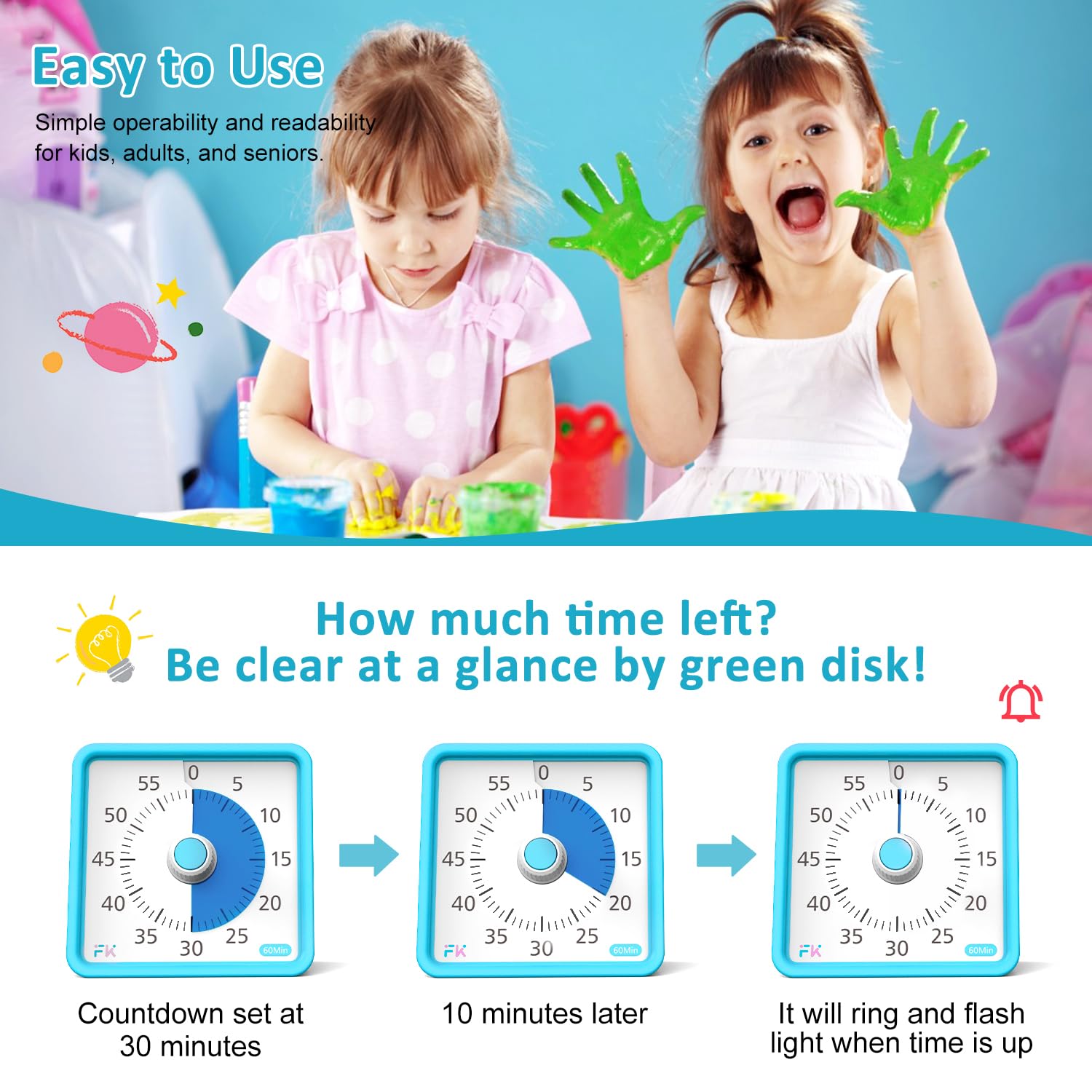 Timer Clock 60-Minute Visual Countdown Timer, 7.5-Inch Oversize ...