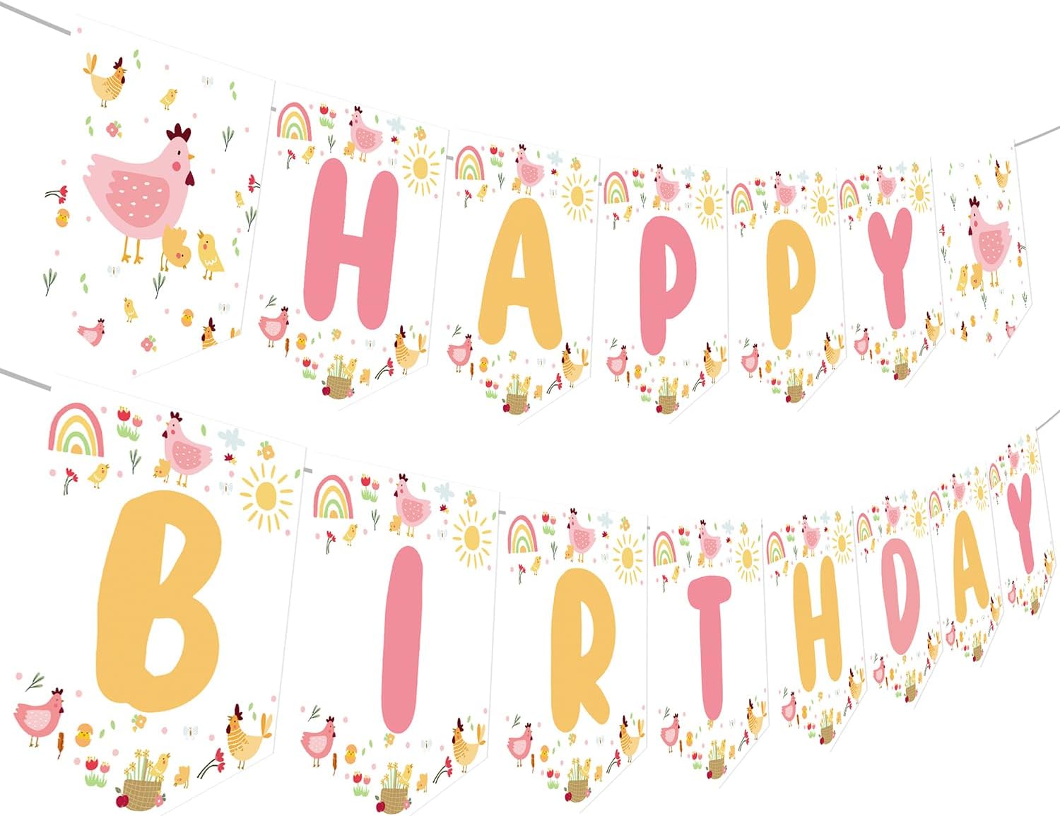 Amazon.com: Merrystorm 15Pcs Chicken Themed Happy Birthday Banner ...