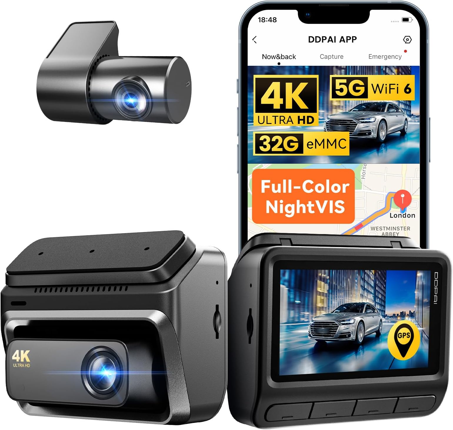 Amazon.com: DDPAI Dash Cam Front and Rear, 4K + 1080P Dash Camera for ...