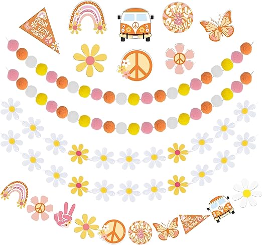 Amazon.com: 6 Pcs Groovy Party Daisy Felt Garland Set, 13 Feet Colorful ...