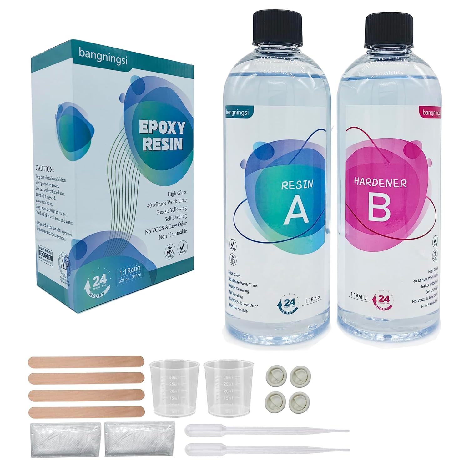 Premium Epoxy Resin,32OZ(946ml) High Gloss Fast Curing Epoxy Resin Kit ...