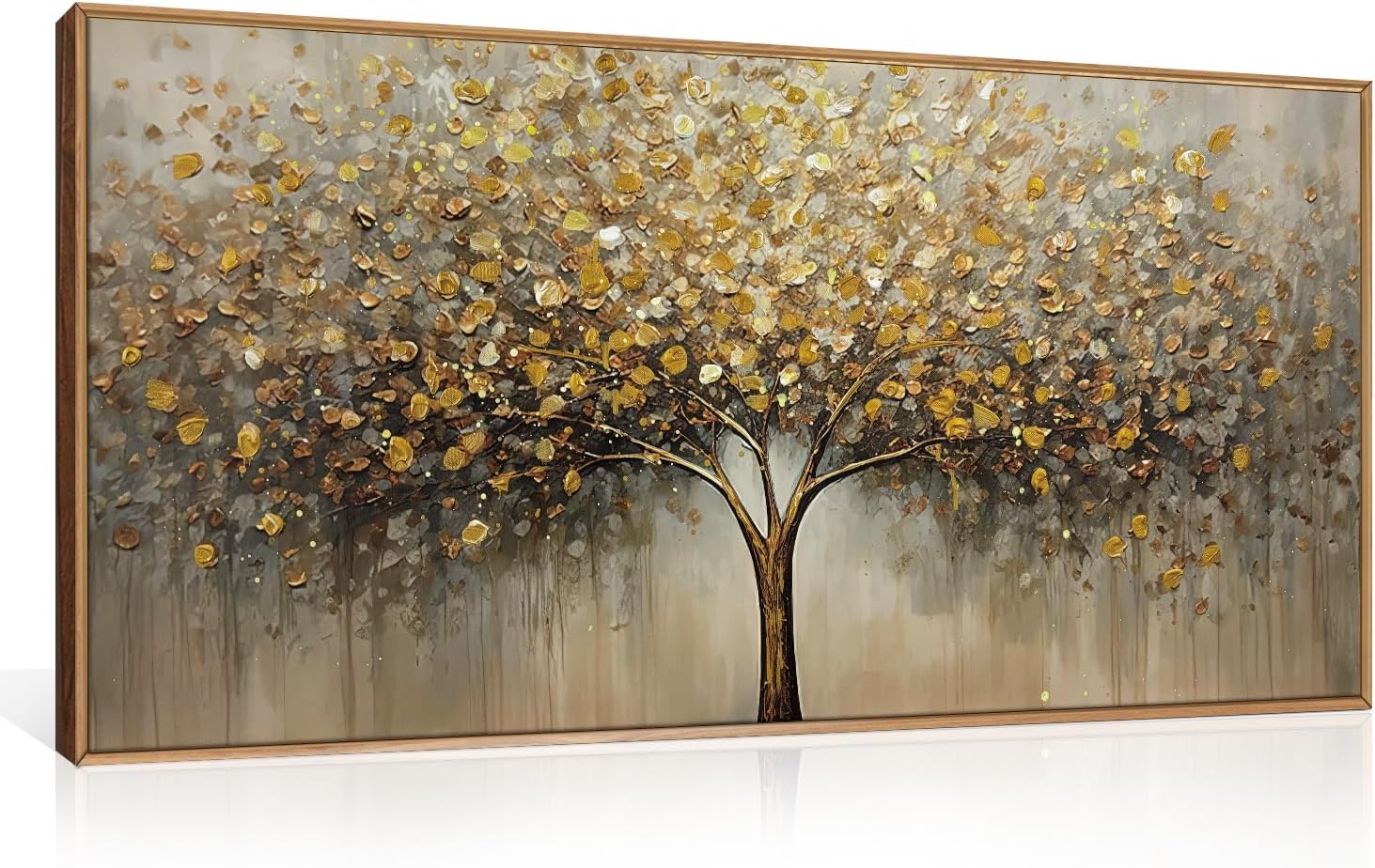 Amazon.com: HOURIA Golden Abstract Tree of Life Framed Canvas Wall Art,Textured Botanical Wall ...
