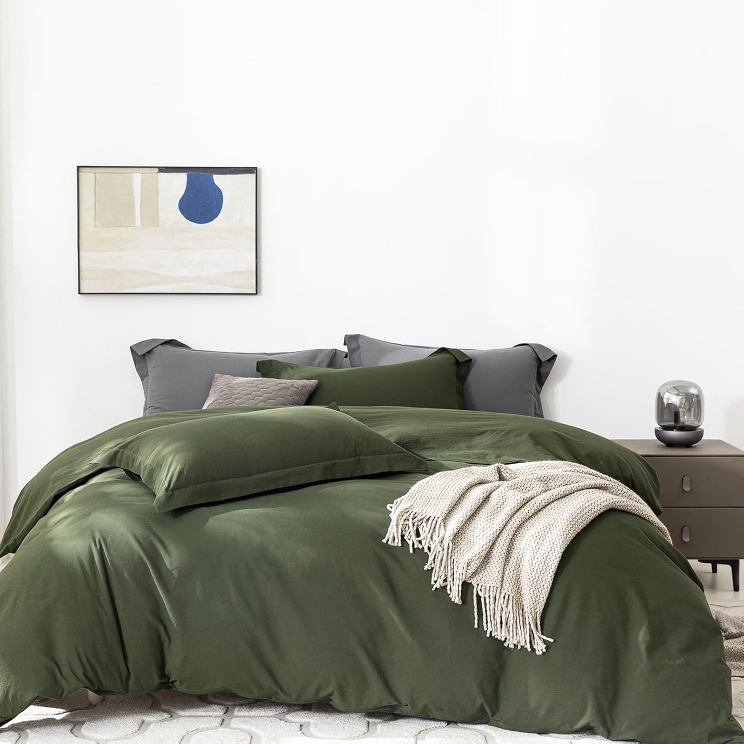Amazon.com: BDEAR Linen Feel Duvet Cover Queen Size, 100% Washed Cotton ...