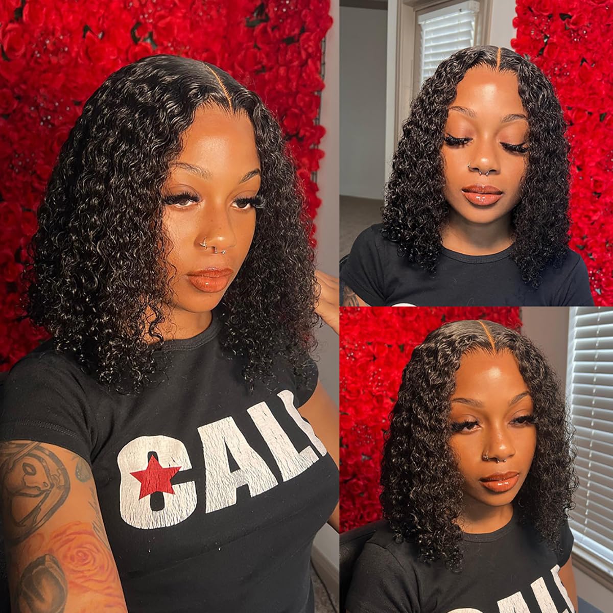 Amazon.com : Tascal 4x4 Curly Bob Wig Human Hair 12 Inch Deep Curly Lace Closure Wigs Human Hair ...