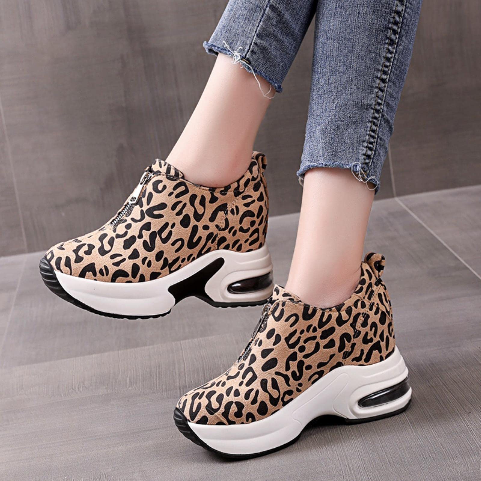 Leopard Print Platform Shoes Black & Leopard Twill Pointed Toe Lace Up