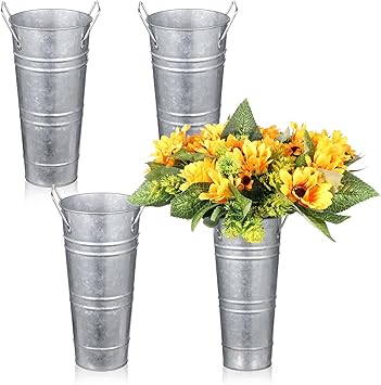 Amazon.com: 4 Pcs Galvanized Flower Buckets, 9in Farmhouse French ...