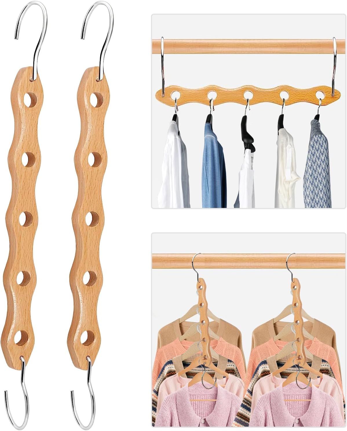 Space Saver Hangers Wooden Closet Hangers Sturdy Organization and ...