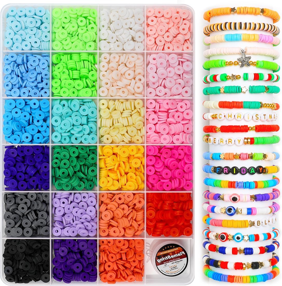 Amazon.com: 4100 Pcs Clay Beads Kit, Beads for Jewelry Making, Flat ...