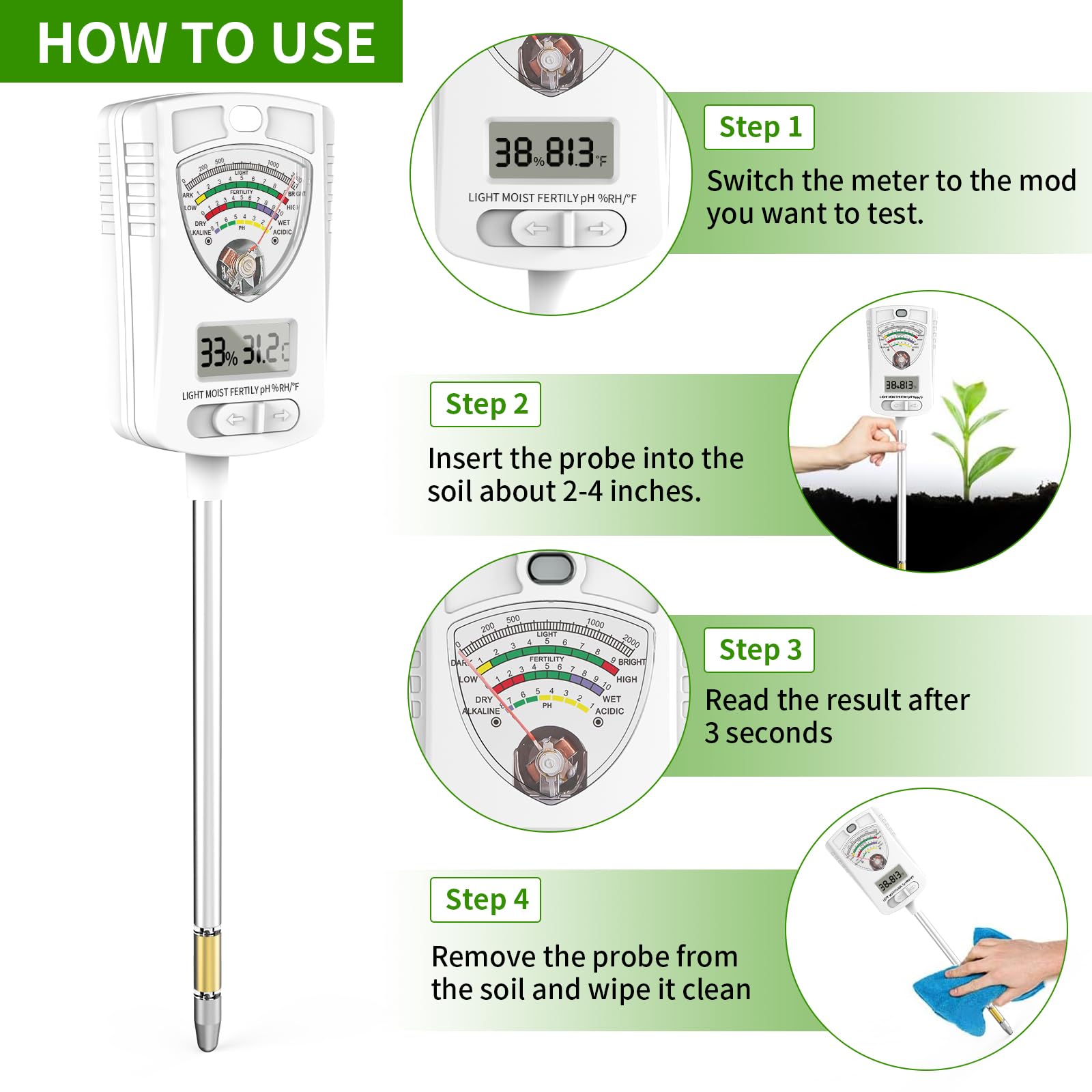 Snapklik.com : 7 In 1 Soil PH Tester, Soil Meter For Moisture/PH ...