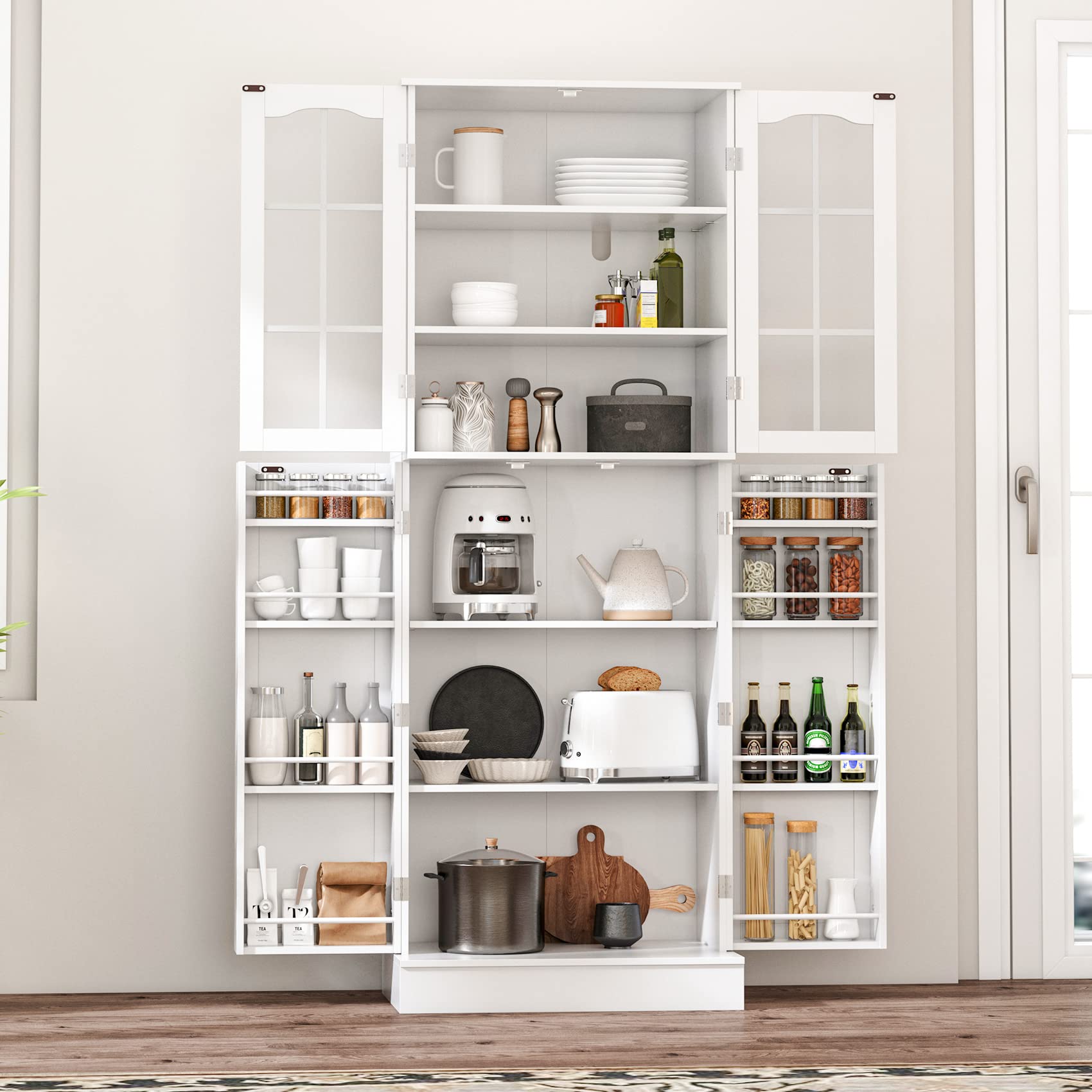Buy kepptory Jehiatek 64” Kitchen Pantry Cabinets, White Freestanding ...