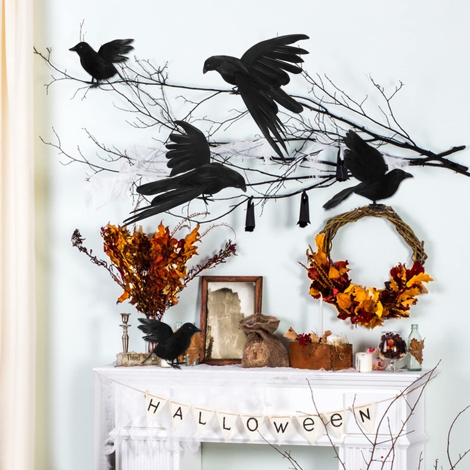 Snapklik.com : 5 Pack Realistic Handmade Crows - Large Black Feathered ...