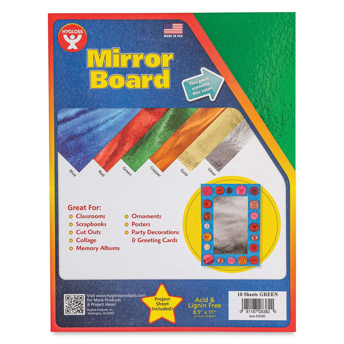 Amazon.com: Hygloss Products, Inc 10-Pk Mirror Board, 8.5" x 11", Green