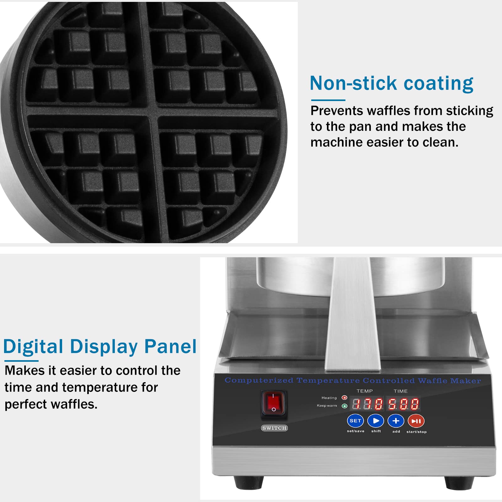 SlocciPro Waffle Maker Waffle Iron Flip Rotating Commercial Belgian ...