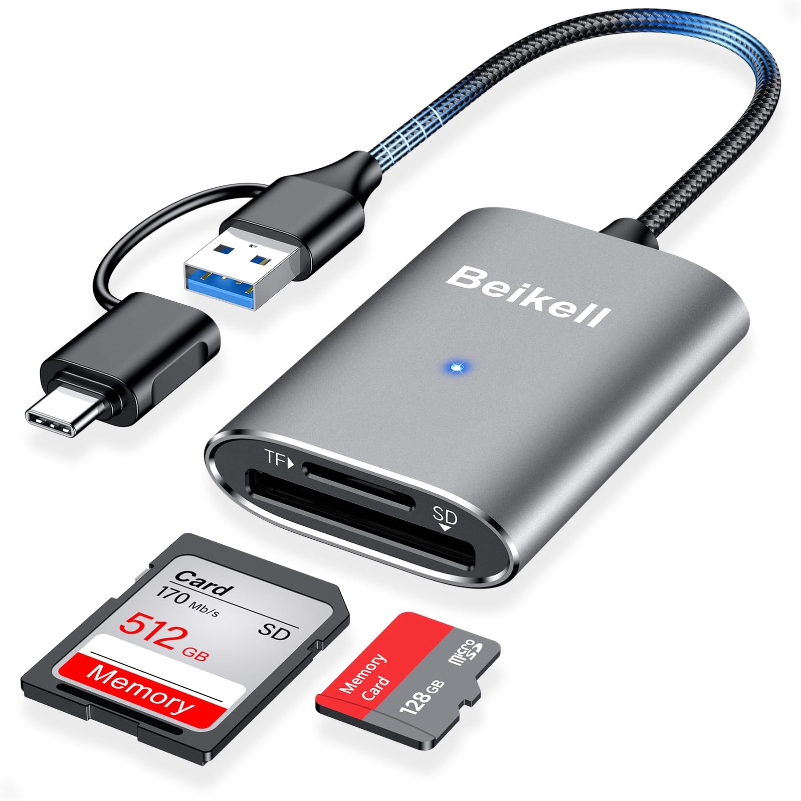 Beikell SD Card Reader, Dual Connector USB C&USB 3.0 Memory Card Reader ...