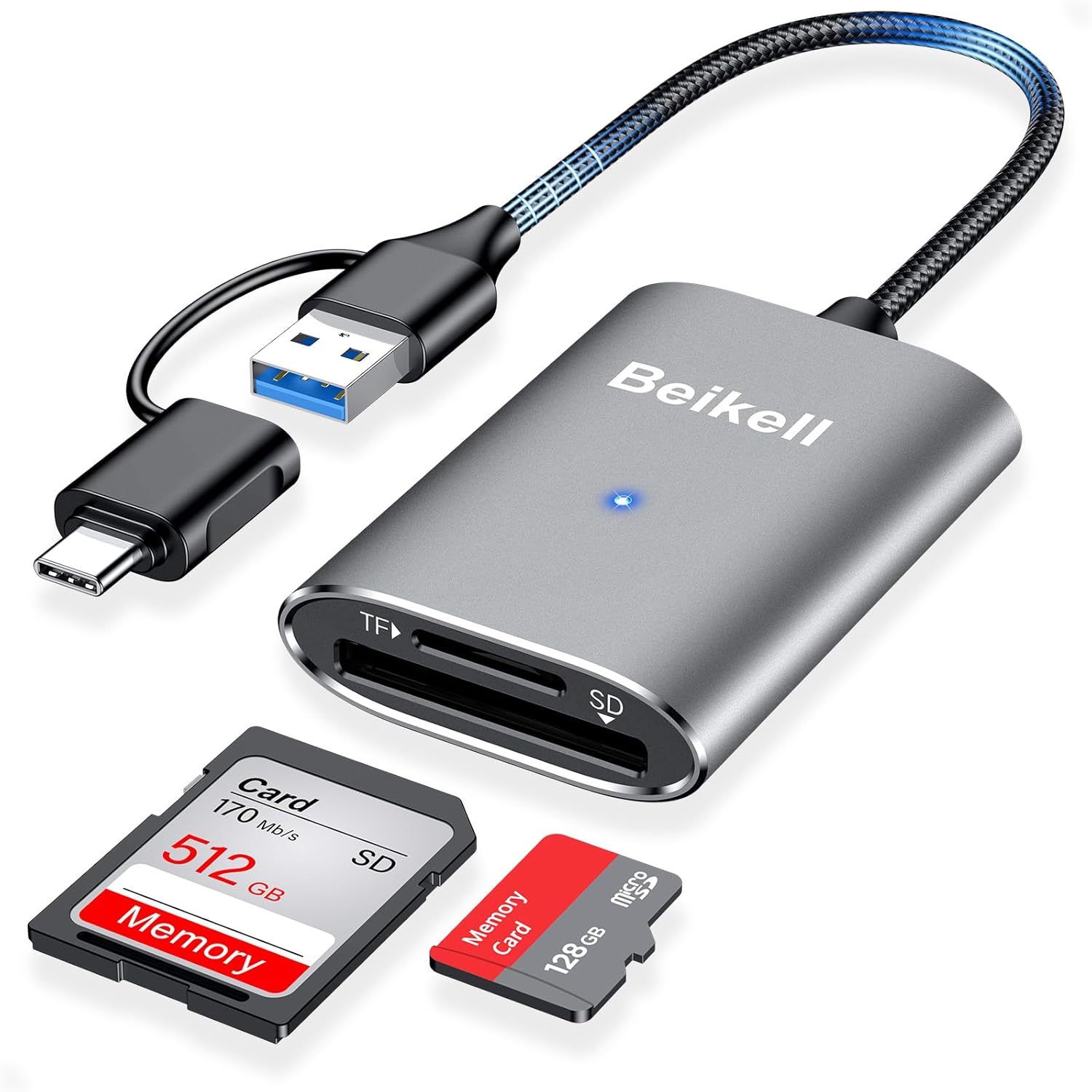 Lecteur de Carte, Beikell USB C 3.0 Lecteur de Carte Mémoire OTG ...