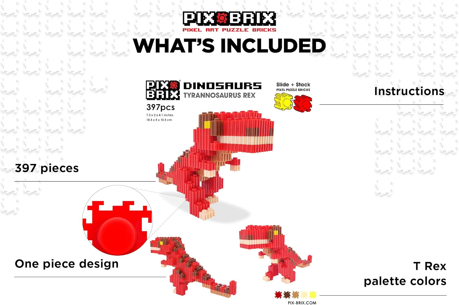 Pix Brix Pixel Art – Rompecabezas de ladrillos Serie Dinosaurio, T Rex ...