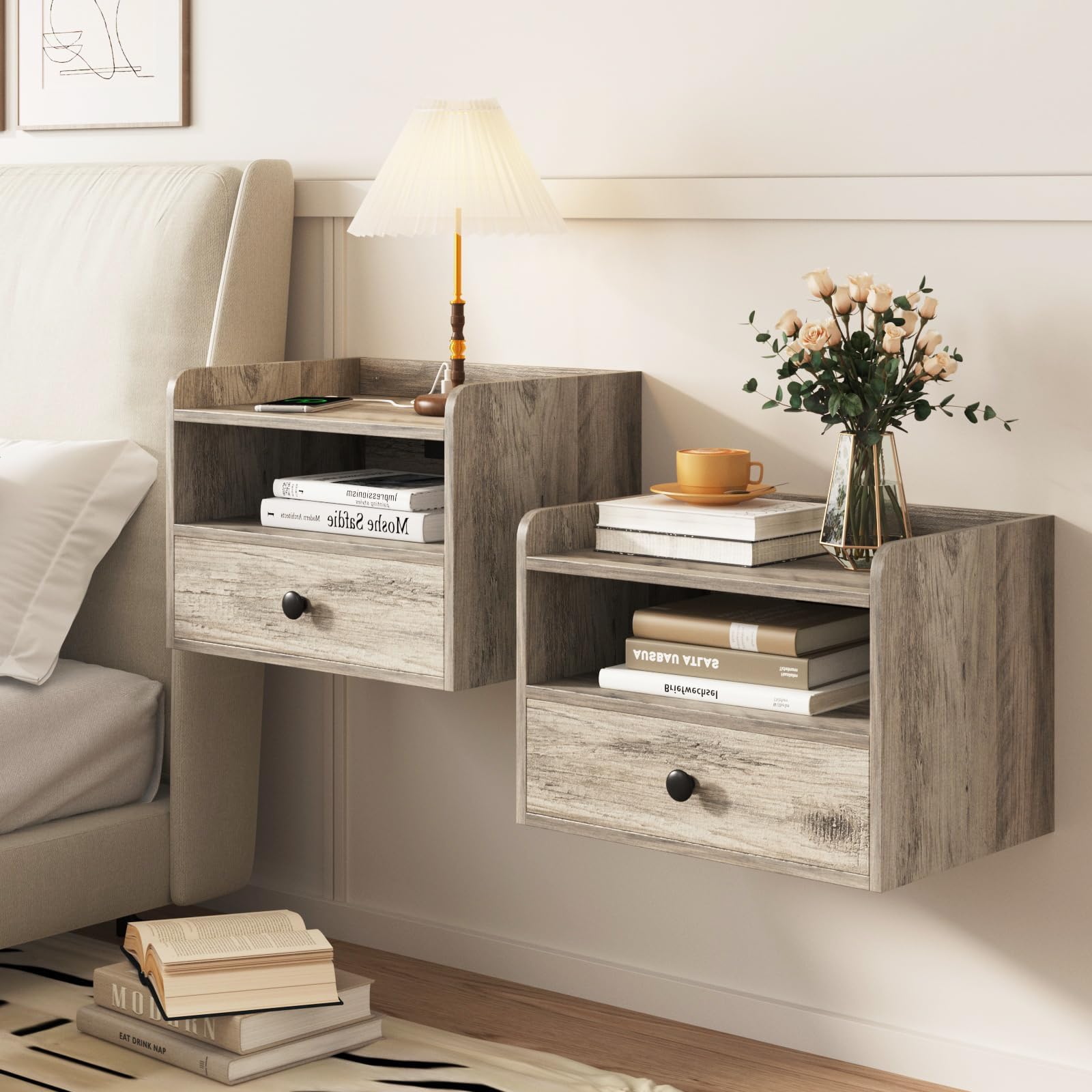 Amazon.com: Bloddream Nightstand with Charging Station and LED Light ...