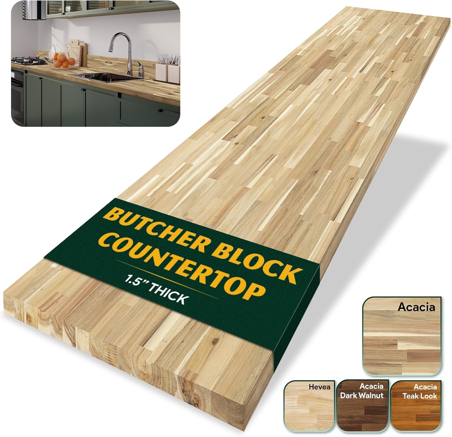 Amazon.com: Howizz Acacia Butcher Block Countertop 96 x 25 x 1.5 Inches ...