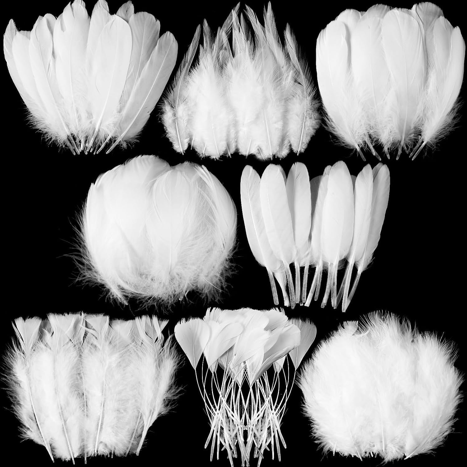 Amazon.com: MARFOREVER 320 PCS White Feathers for Crafting, 8 Styles ...