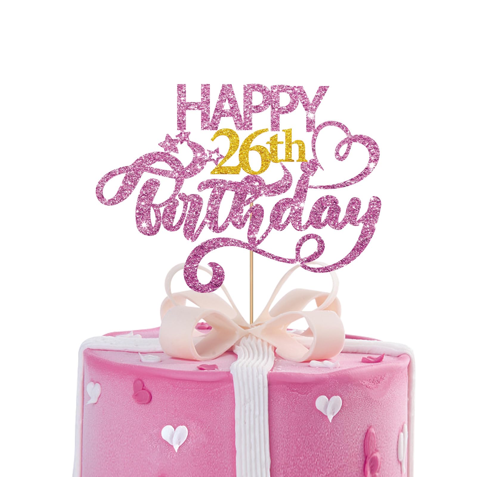 Amazon.com: Pink Glitter Happy 26th Birthday Cake Topper, Twenty Six ...