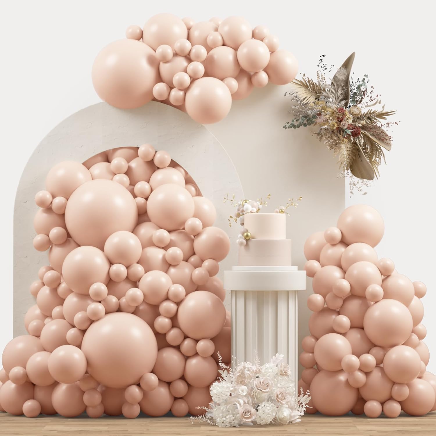 Amazon.com: JZCZOEB Beige Blush Pink Double Stuffed Balloons Different ...