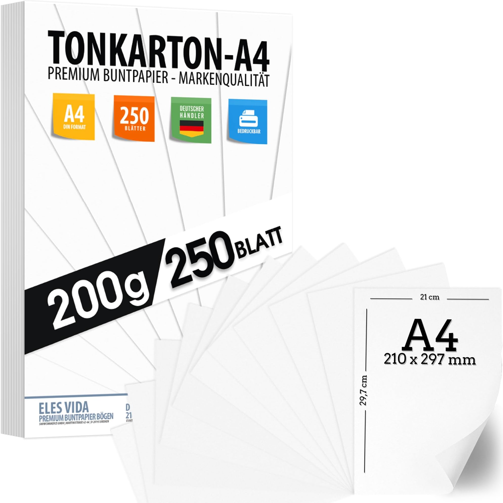 Druckpapier 200 g/m2 A4-250 Blatt - PREMIUM PAPIER Schneeweiß - DIN A4 - Druckerpapier Weiß ...