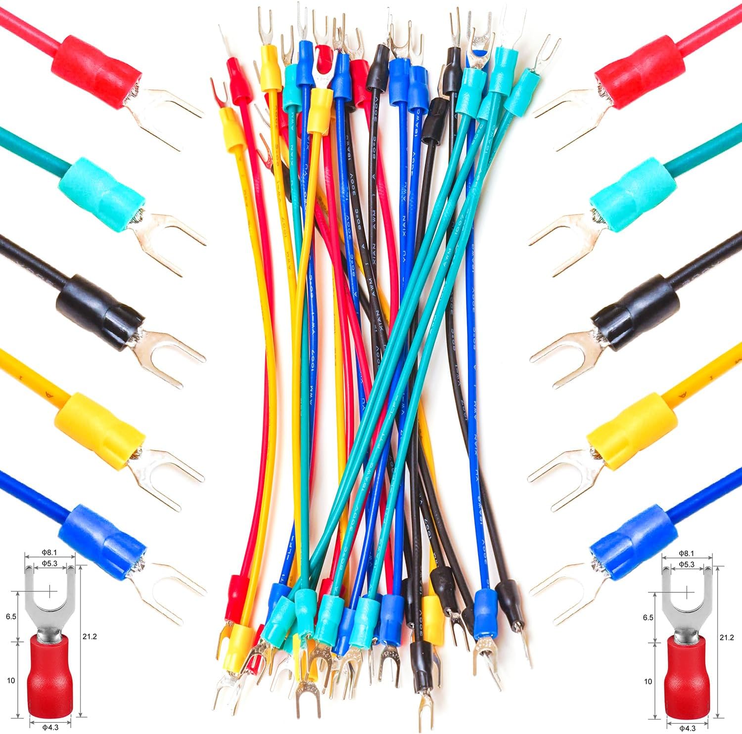 Amazon.com: Yoeruyo 5MM Insulated Fork Spade Terminal Wire ConnectorM5 Stud Size, 18AWG Red ...