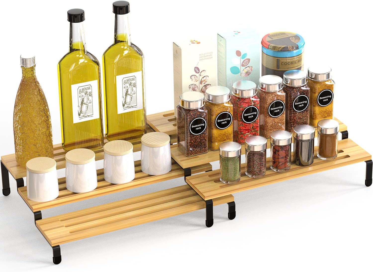 mDesign Expandable Spice Rack - Steel Kitchen Storage Rack with 3 Tiers ...