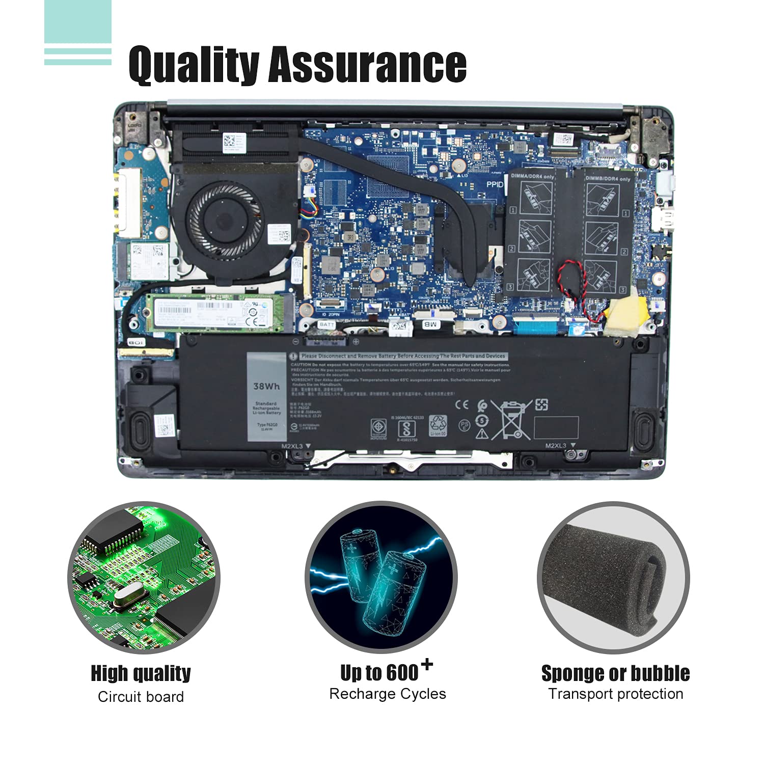 BOWEIRUI F62G0 (11.4V 38Wh 3166mAh) Laptop Battery Replacement for Dell ...