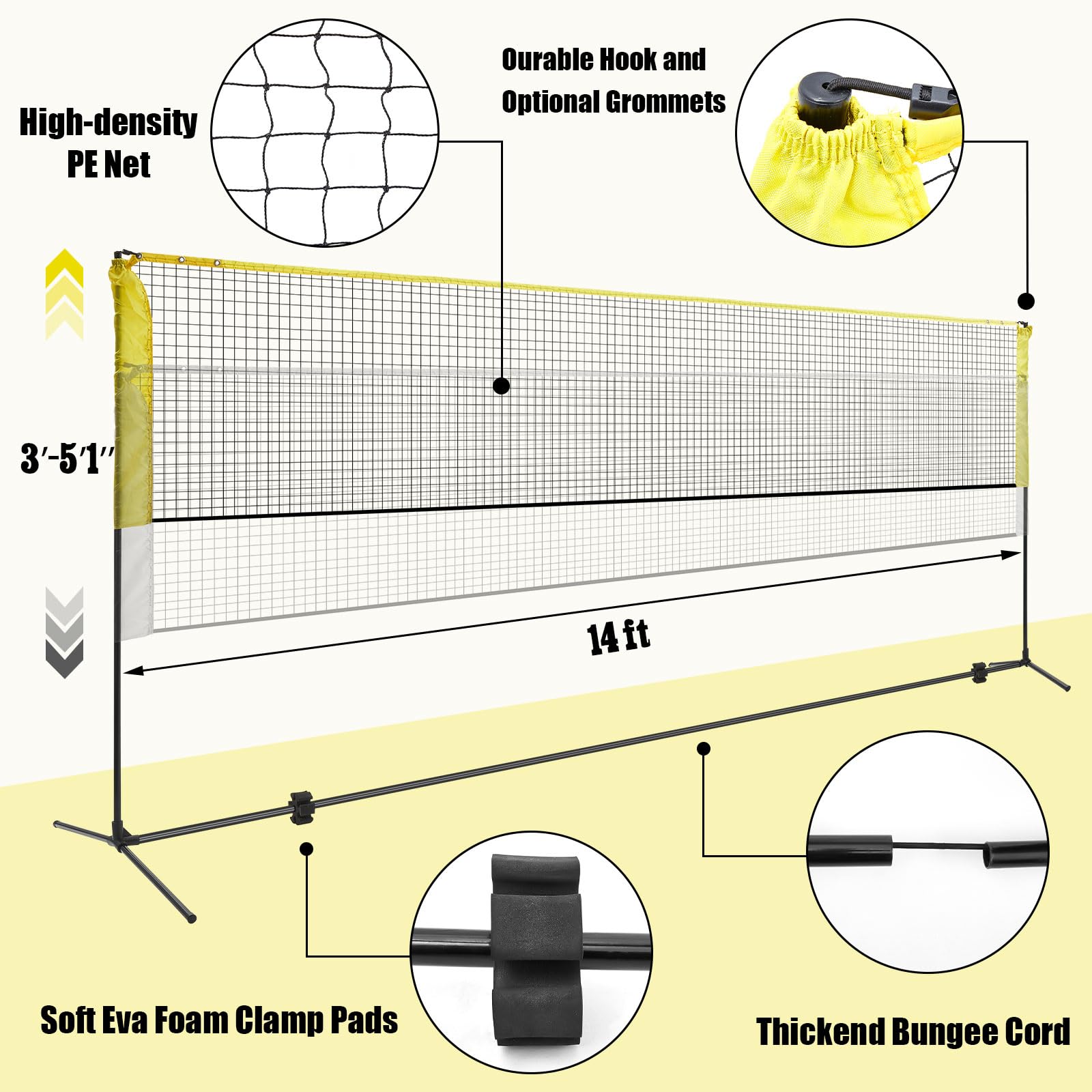 Portable Badminton Set for Backyard Lawn Beach, 1 Pc Adjustable 14 ft ...