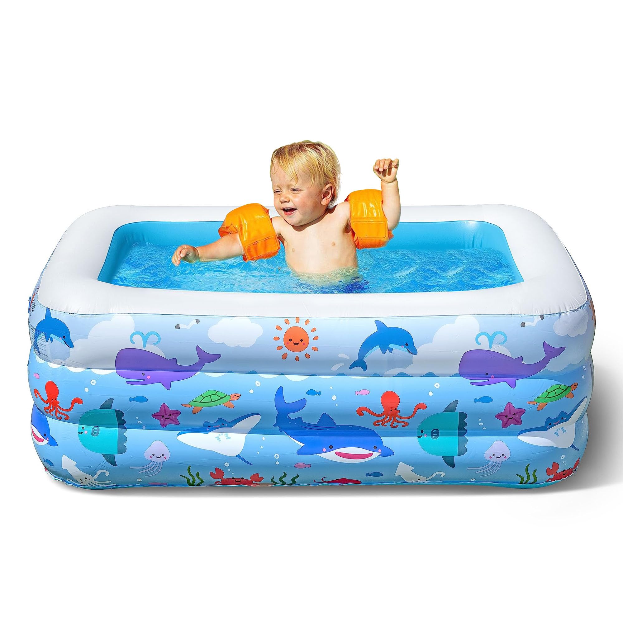 COOZi 1.4M Inflatable Paddling Pool for Kids - Easy to Use Rectangular ...